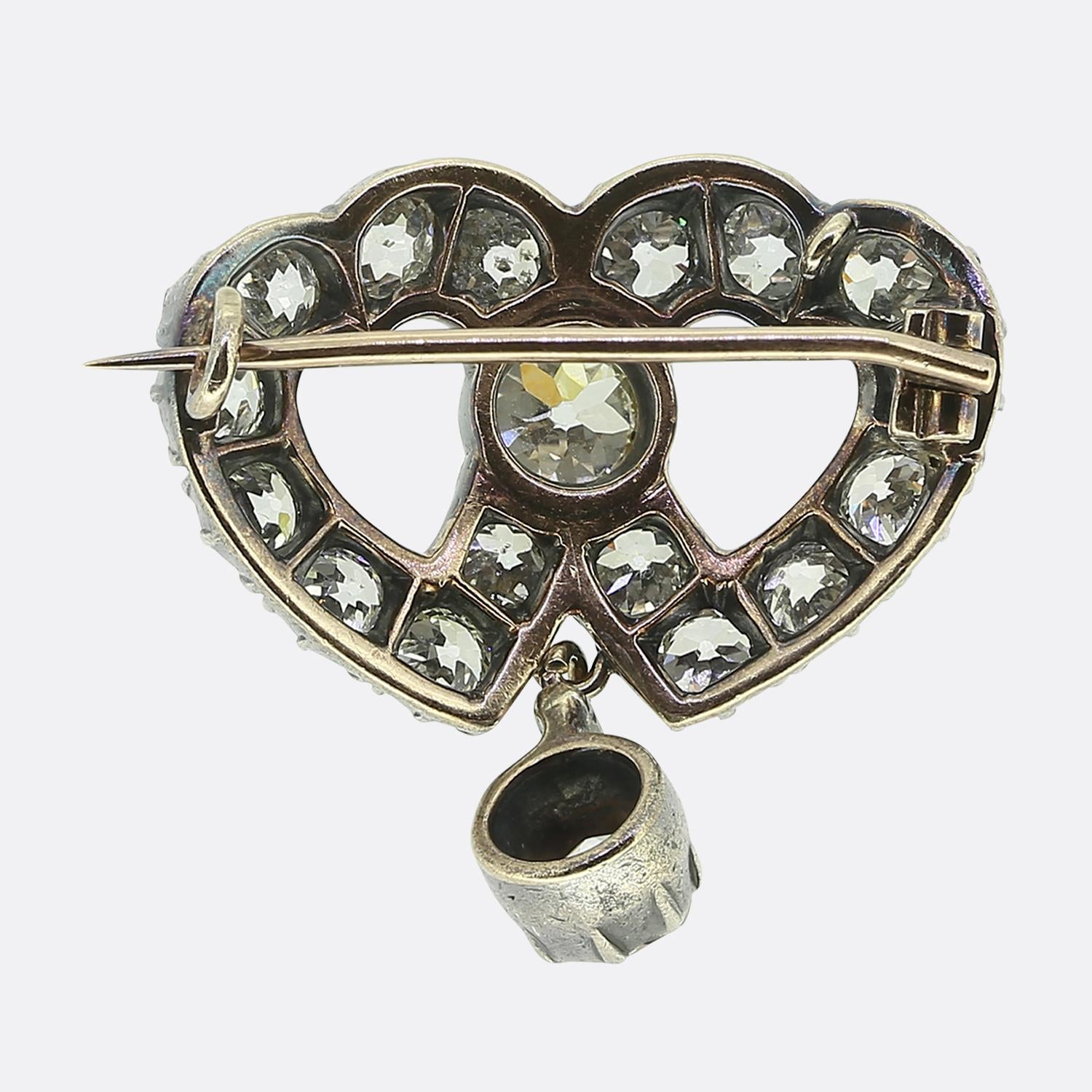 Victorian Old Cut Diamond Double Heart Drop Brooch – The Vintage Jeweller