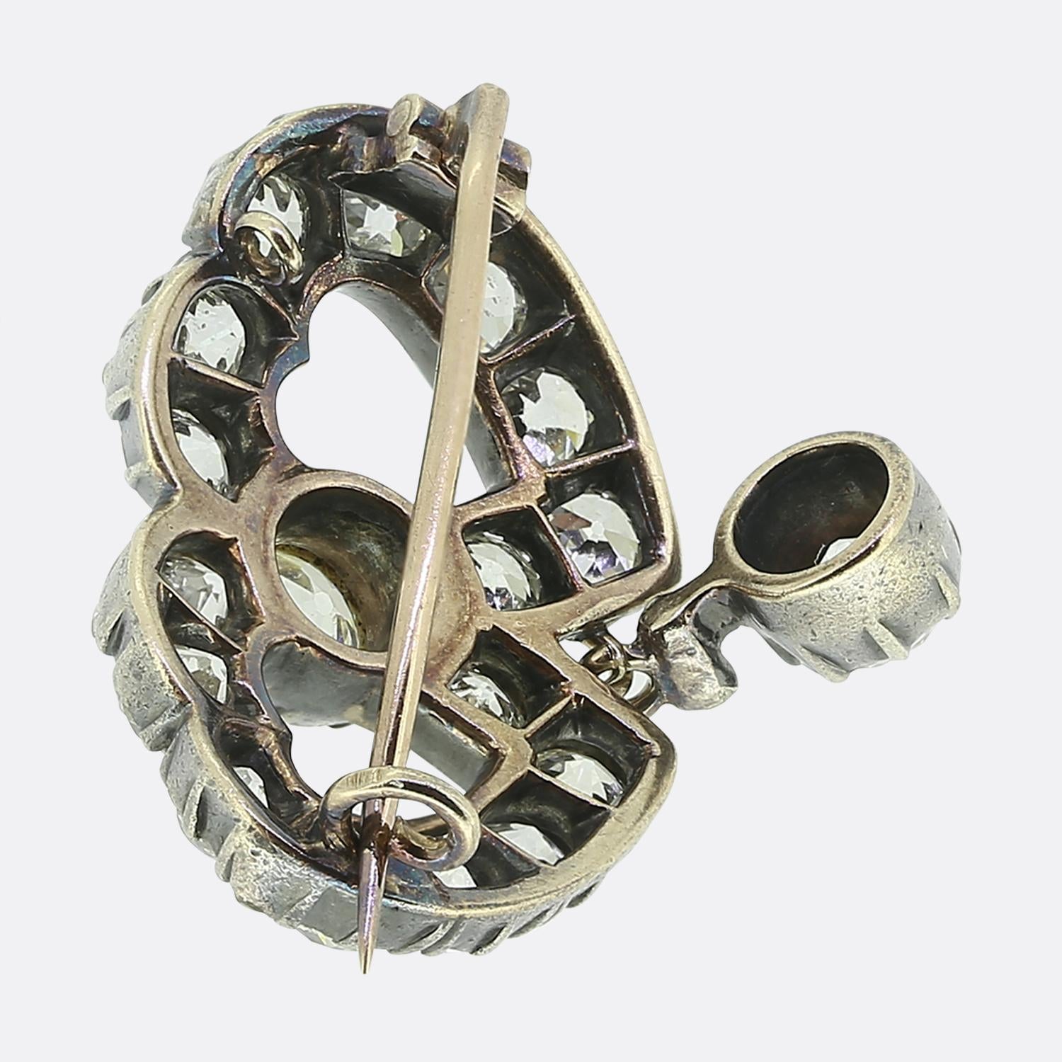 Victorian Old Cut Diamond Double Heart Drop Brooch – The Vintage Jeweller